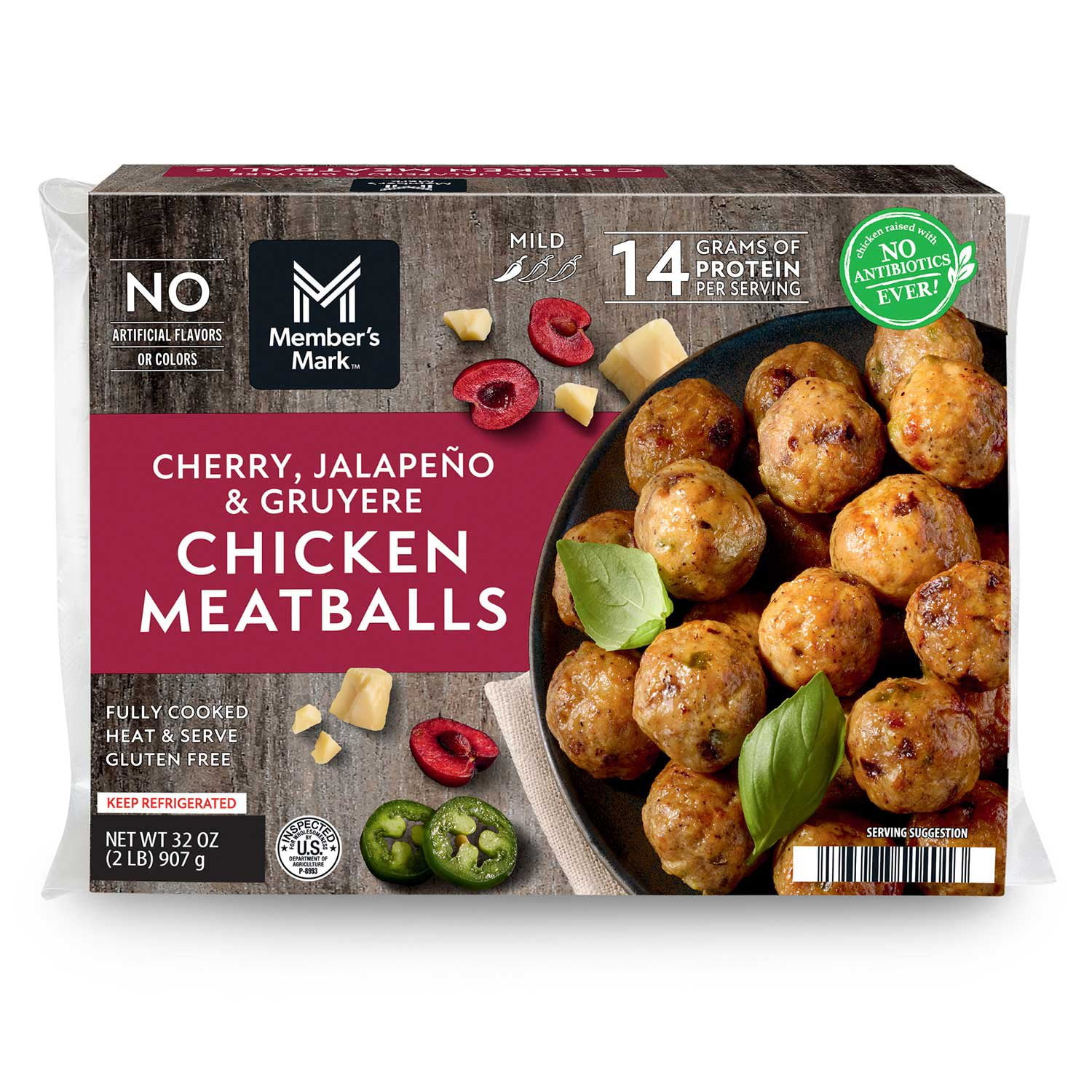Member's Mark Cherry, Jalapeno & Gruyere Cheese Chicken Meatballs, 32 oz