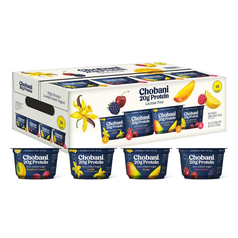 Chobani 20G Protein Low Fat Greek Yogurt Cups Variety Pack, 6.7 oz., 16 ...