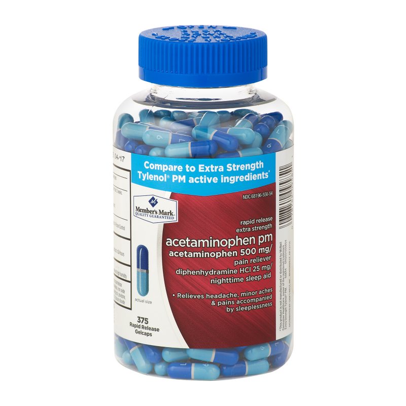Member's Mark Rapid Release Acetaminophen PM 500mg Gelcaps 375