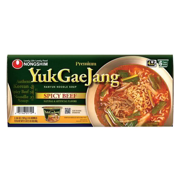 Nongshim Ramyun Noodle Soup, YukGaeJang, Spicy Beef, 3.56 oz, 6 count