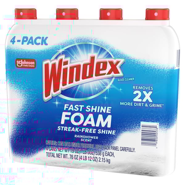Windex Foam Glass Cleaner, 19 oz, 4 count